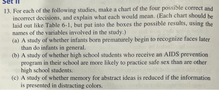 Solved 13. For each of the following studies, make a chart | Chegg.com
