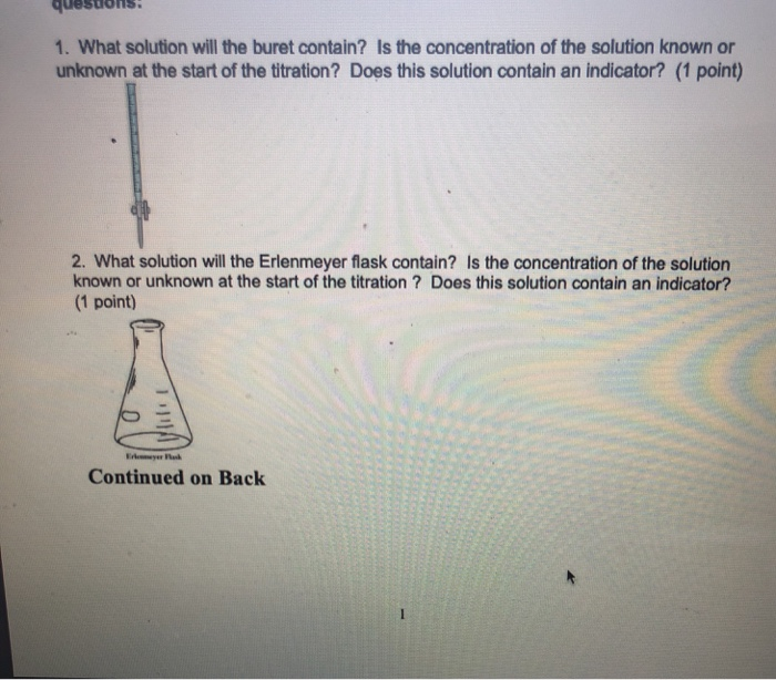 Solved 1. What solution will the buret contain? Is the | Chegg.com