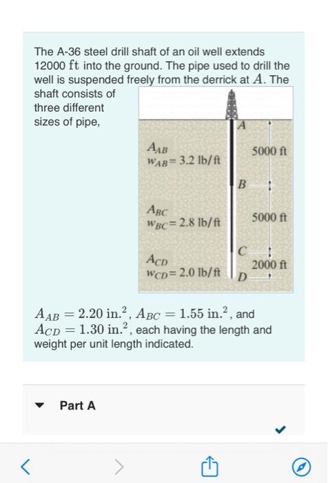Solved The A-36 steel drill shaft of an oil well extends | Chegg.com