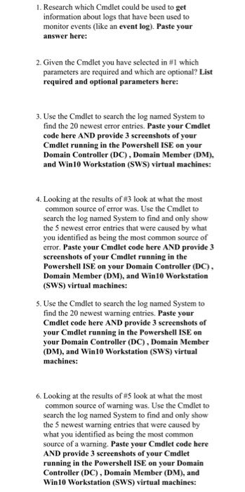 1. Research which Cmdlet could be used to get | Chegg.com