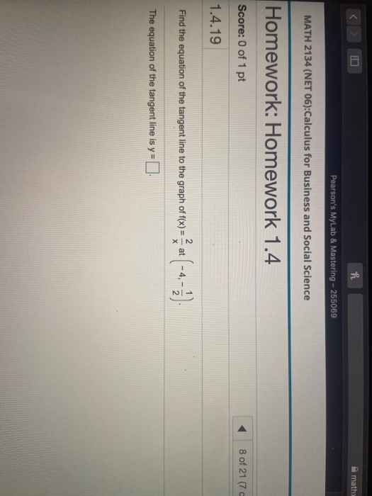 Solved 0 h math> Pearson's MyLab & Mastering - 255069 MATH | Chegg.com