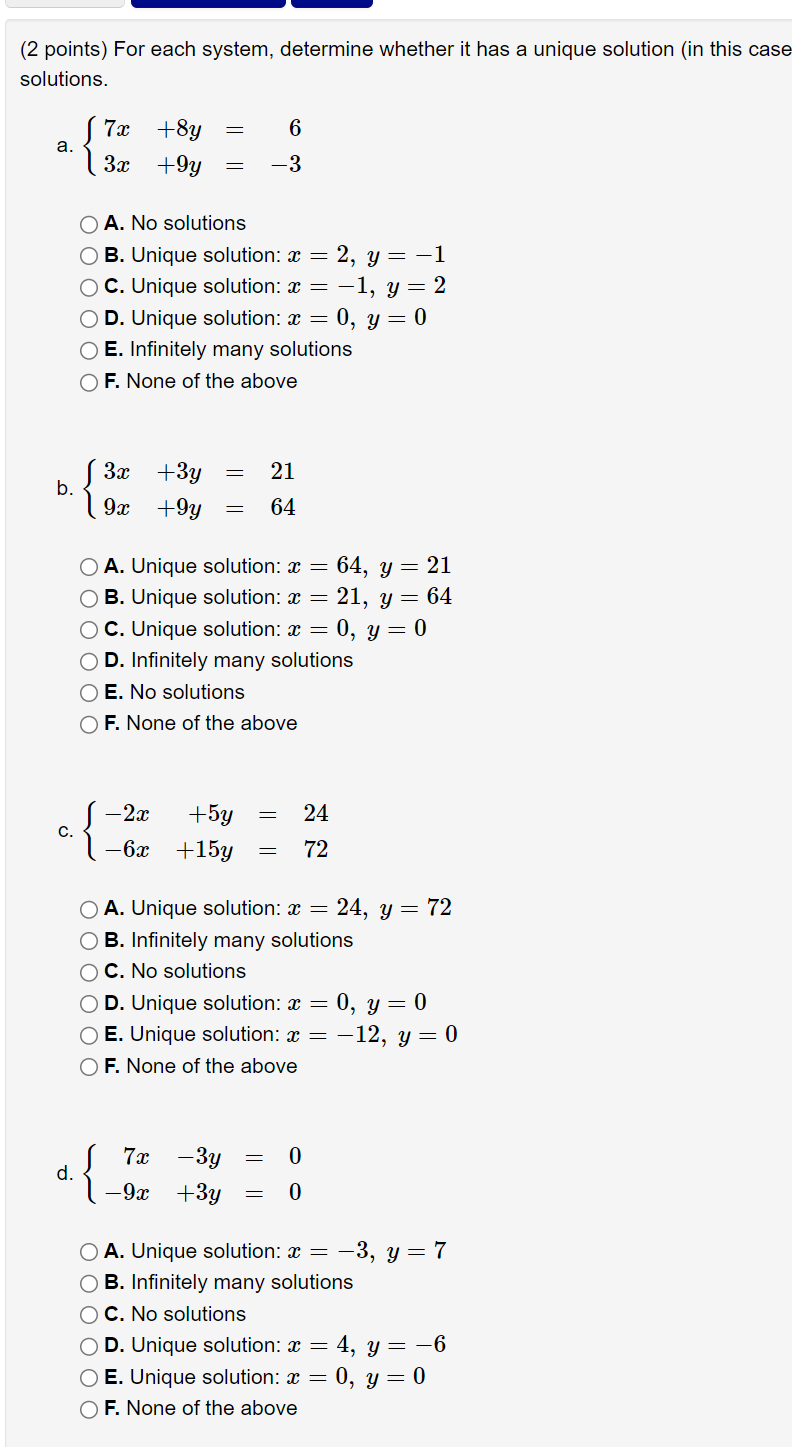 Solved (2 ﻿points) ﻿For each system, determine whether it | Chegg.com
