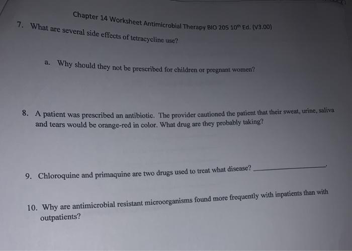 Chapter 14 Worksheet Antimicrobial Therapy BIO 205 | Chegg.com