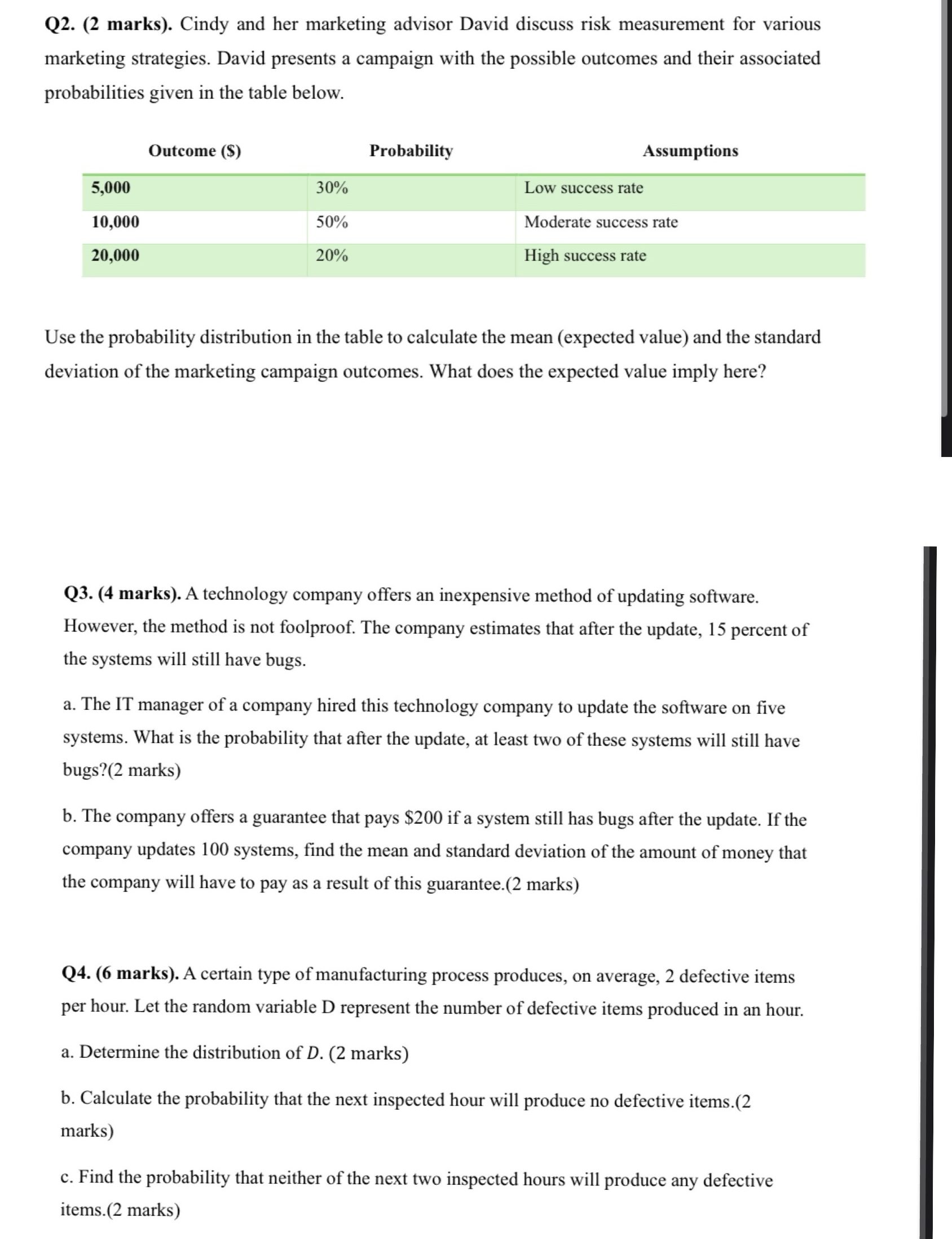 Solved Q2. (2 ﻿marks). ﻿Cindy and her marketing advisor | Chegg.com