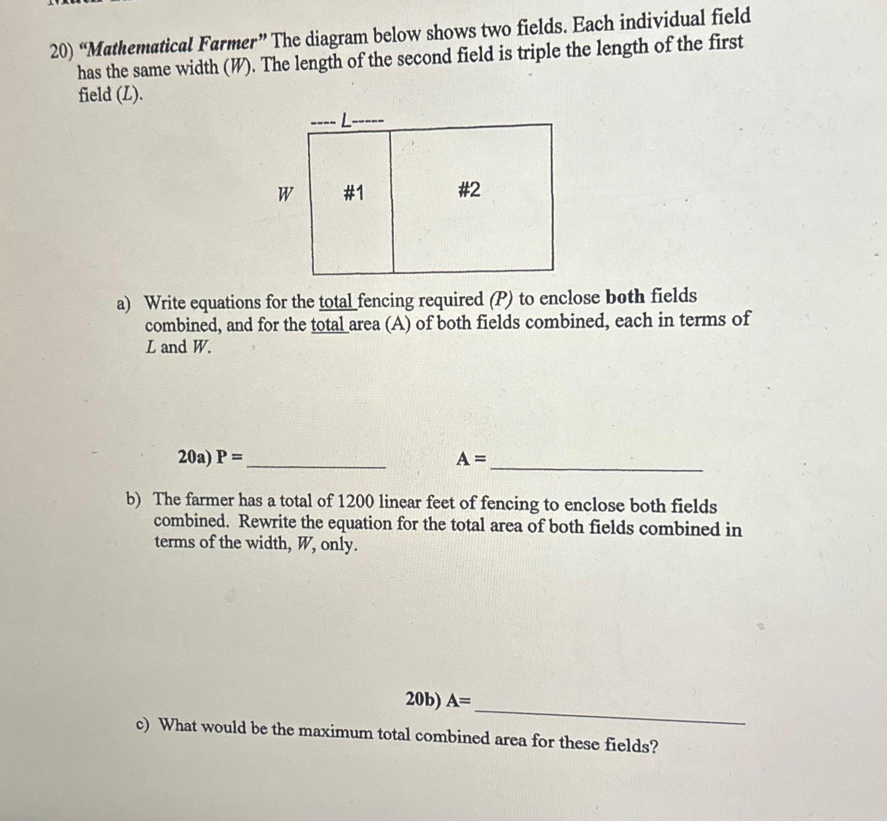 Solved "Mathematical Farmer" The diagram below shows two | Chegg.com