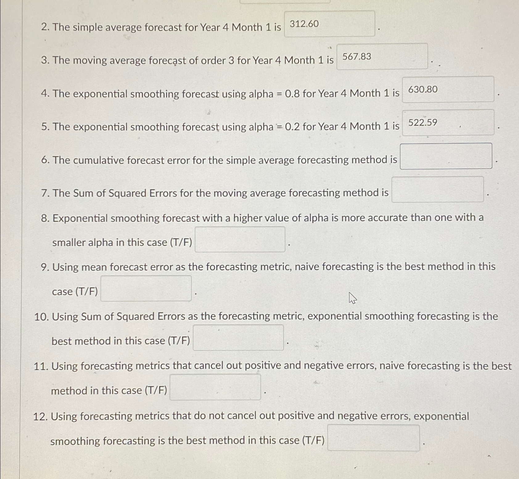 Solved The simple average forecast for Year 4 ﻿Month 1 | Chegg.com