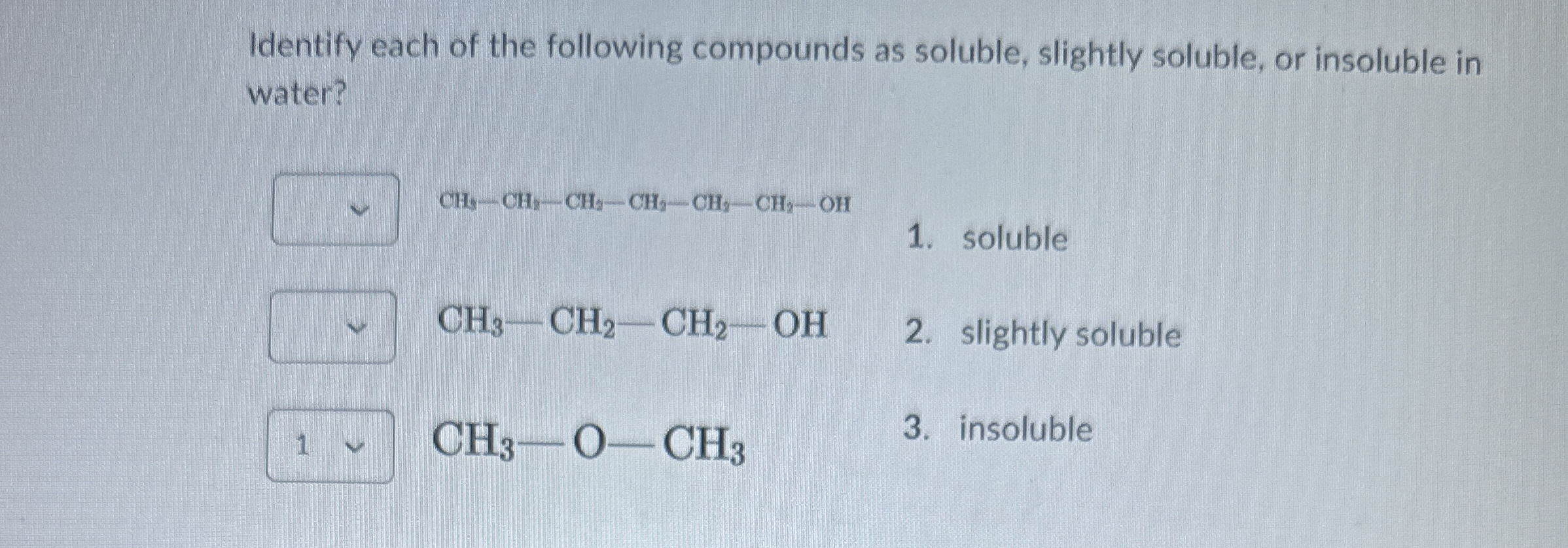 Solved Identify each of the following compounds as soluble, | Chegg.com