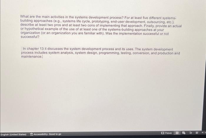 Solved What are the main activities in the systems | Chegg.com