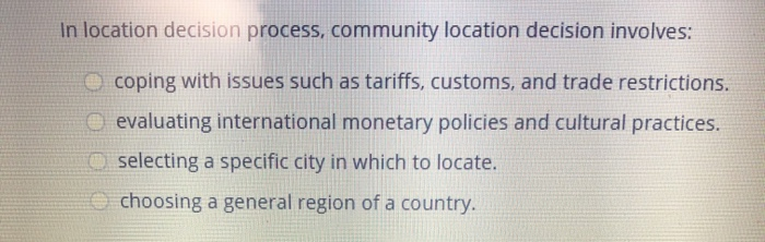 Solved In location decision process, community location | Chegg.com