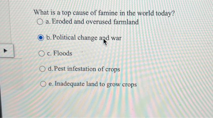 Solved What is a top cause of famine in the world today? a. | Chegg.com