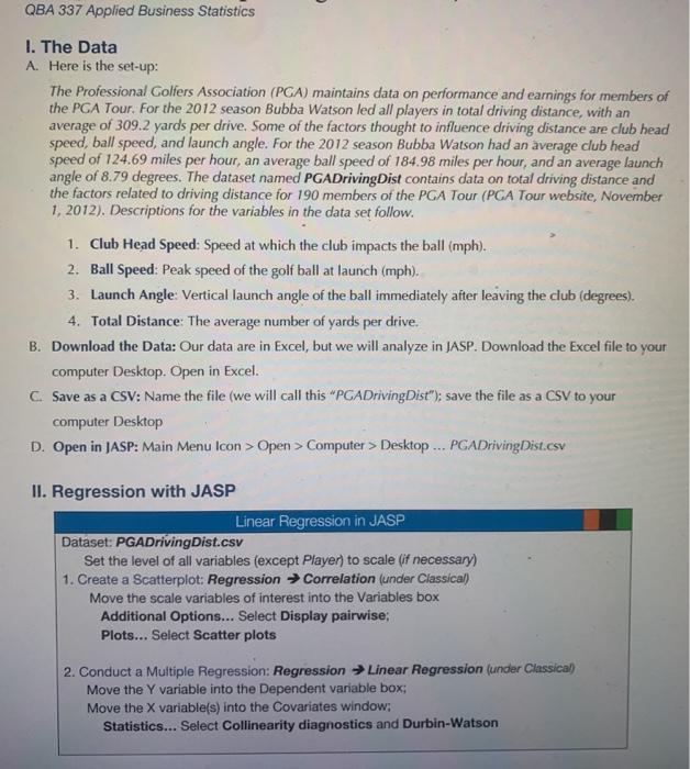 Solved QBA 337 Applied Business Statistics 1. The Data A. | Chegg.com