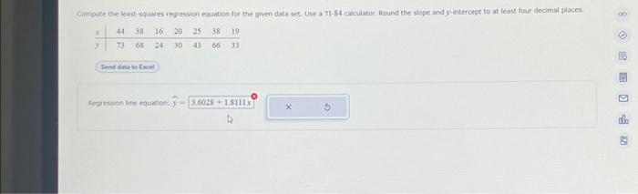 Solved Compute the least-squares regression equation for the | Chegg.com