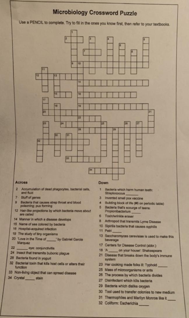 Solved Microbiology Crossword PuzzleUse a PENCIL to | Chegg.com