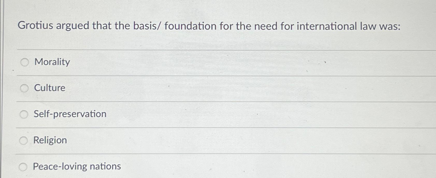 Solved Grotius argued that the basis/ ﻿foundation for the | Chegg.com