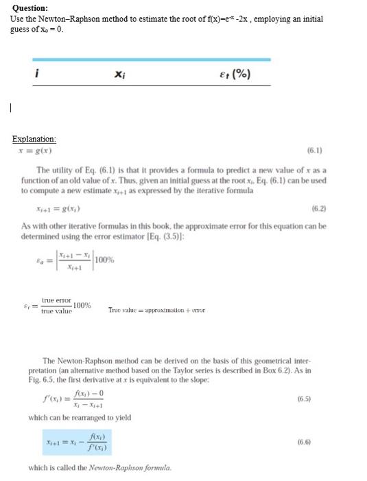 Solved Question: Use the Newton-Raphson method to estimate | Chegg.com
