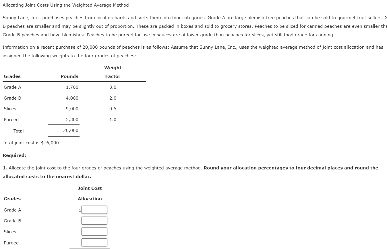 Solved Allocating Joint Costs Using the Weighted Average | Chegg.com