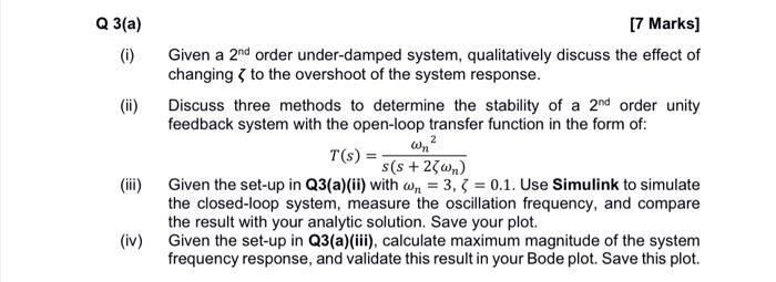 Solved (i) Given a 2nd order under-damped system, | Chegg.com