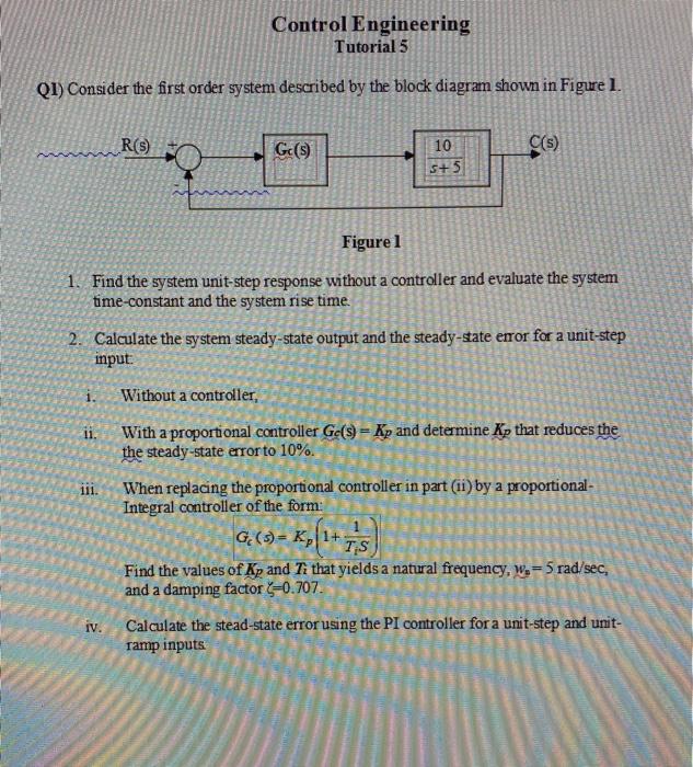 Solved Control Engineering Tutorial 5 QI) Consider the first | Chegg.com