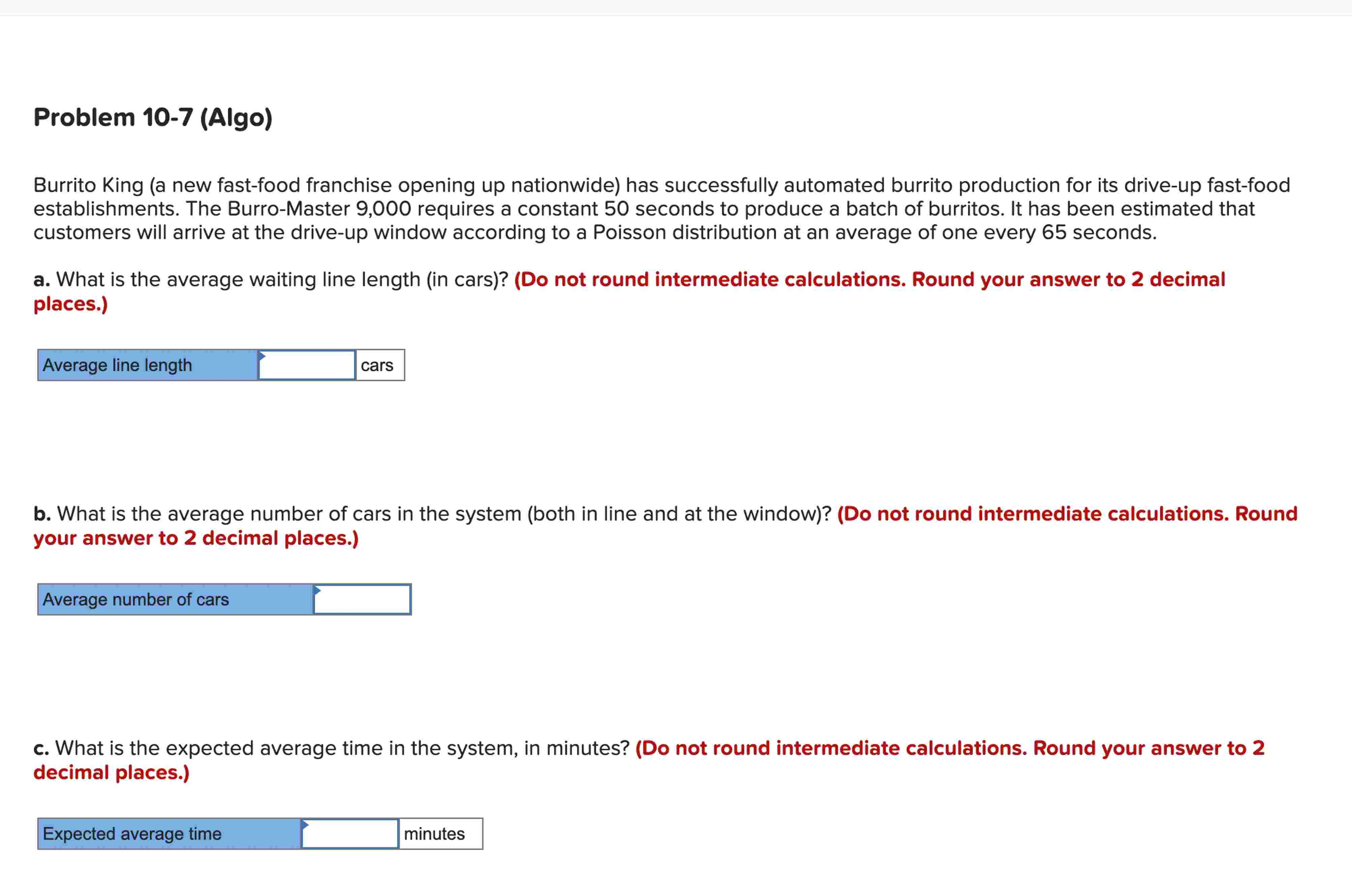 Solved Problem 10-7 (Algo)Burrito King (a new fast-food | Chegg.com