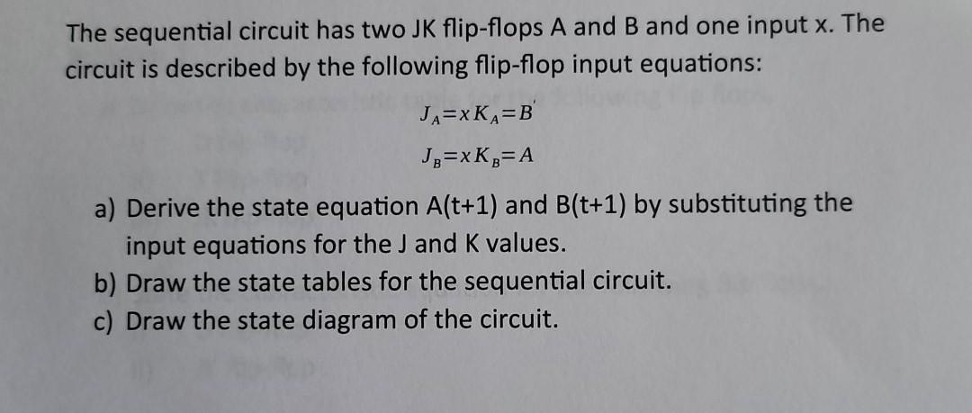 Solved The sequential circuit has two JK flip-flops A and B | Chegg.com