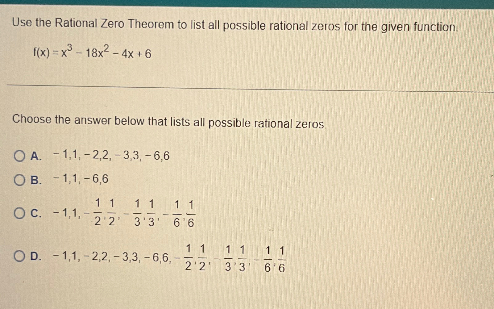 Solved Use the Rational Zero Theorem to list all possible | Chegg.com