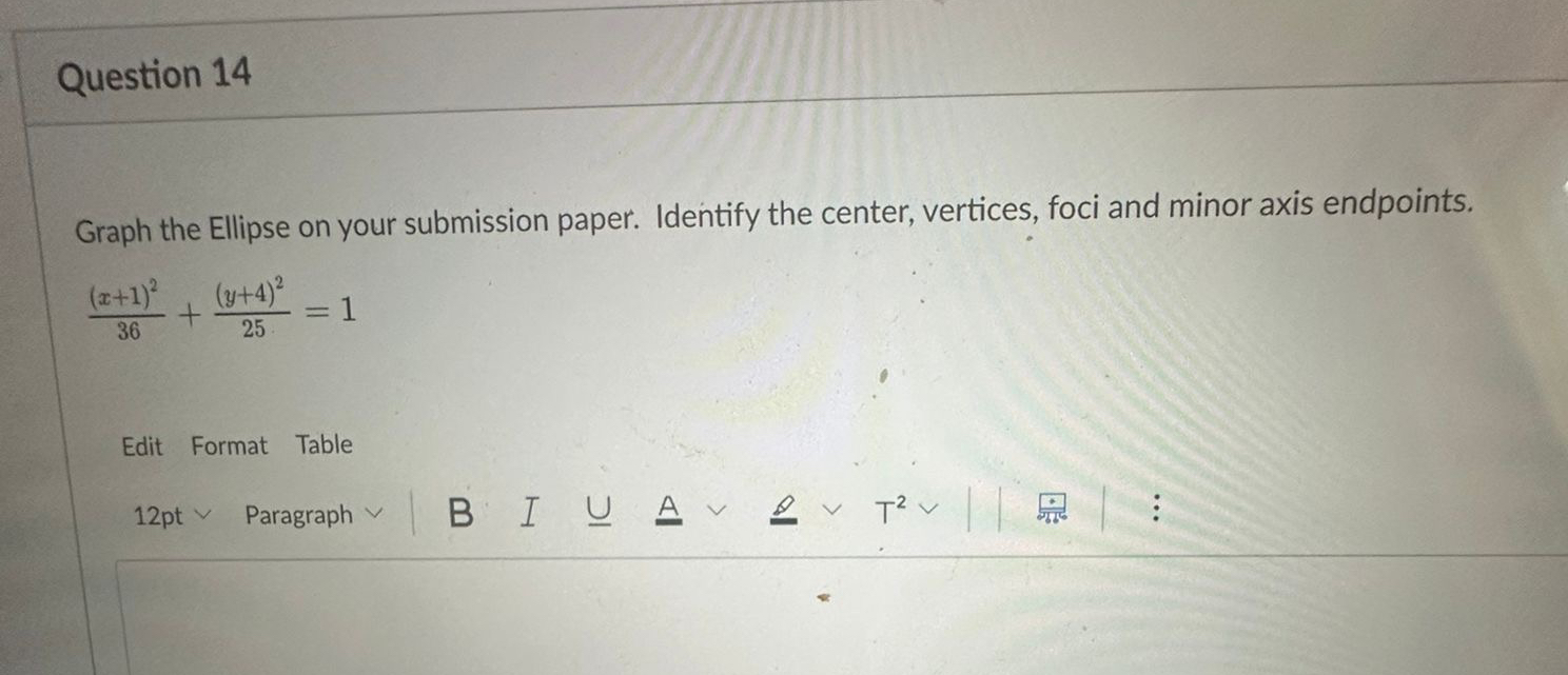 Solved Question 14Graph the Ellipse on your submission | Chegg.com