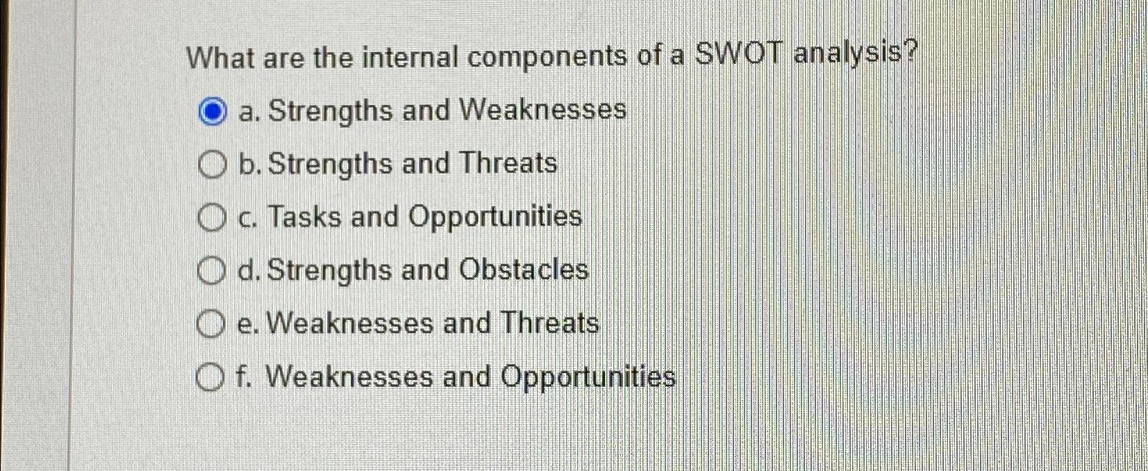 Solved What are the internal components of a SWOT | Chegg.com