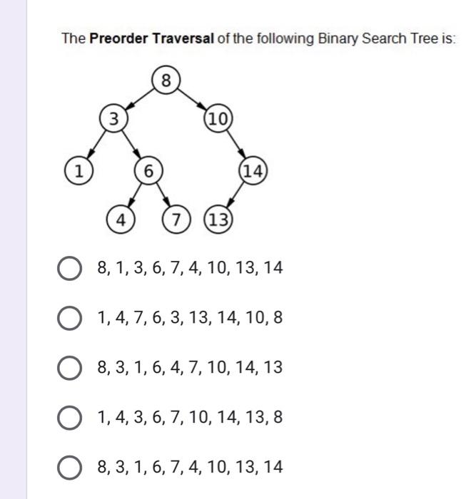 Solved The Preorder Traversal of the following Binary Search | Chegg.com