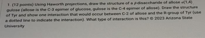 Solved 1. (12 points) Using Haworth projections, draw the | Chegg.com