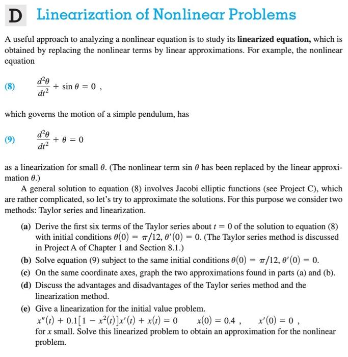 Solved D Linearization of Nonlinear Problems A useful | Chegg.com