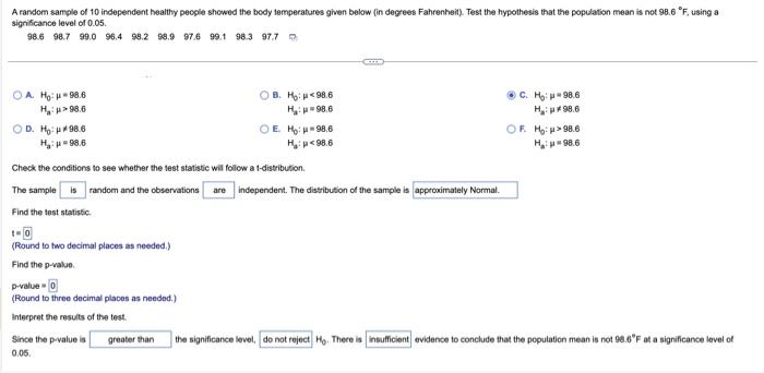 Solved A randem sample of 10 independent healthy pecple | Chegg.com