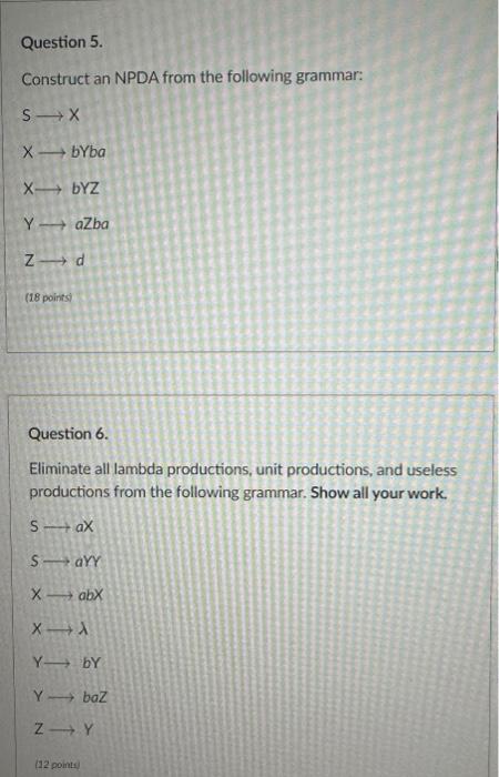 Solved Question 5. Construct an NPDA from the following | Chegg.com