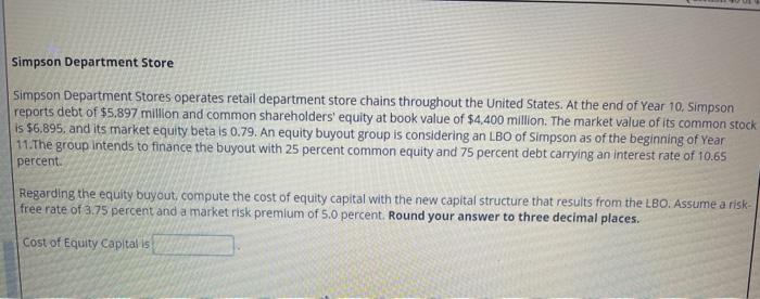 Solved Simpson Department Store Simpson Department Stores | Chegg.com