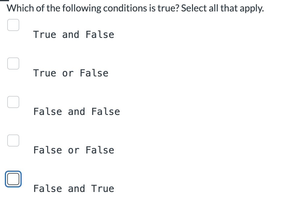 Solved Which of the following conditions is true? Select all | Chegg.com