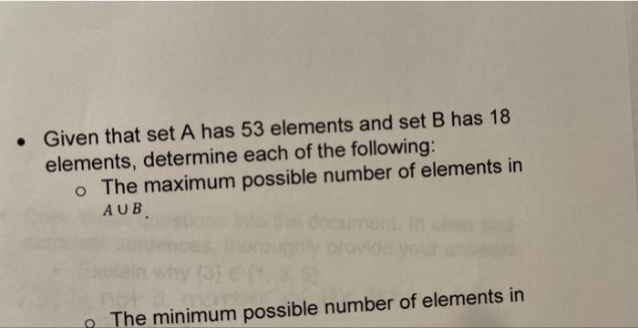 Solved - Given that set A has 53 elements and set B has 18 | Chegg.com