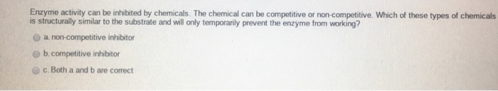 Solved Enzyme activity can be inhibited by chemicals. The | Chegg.com