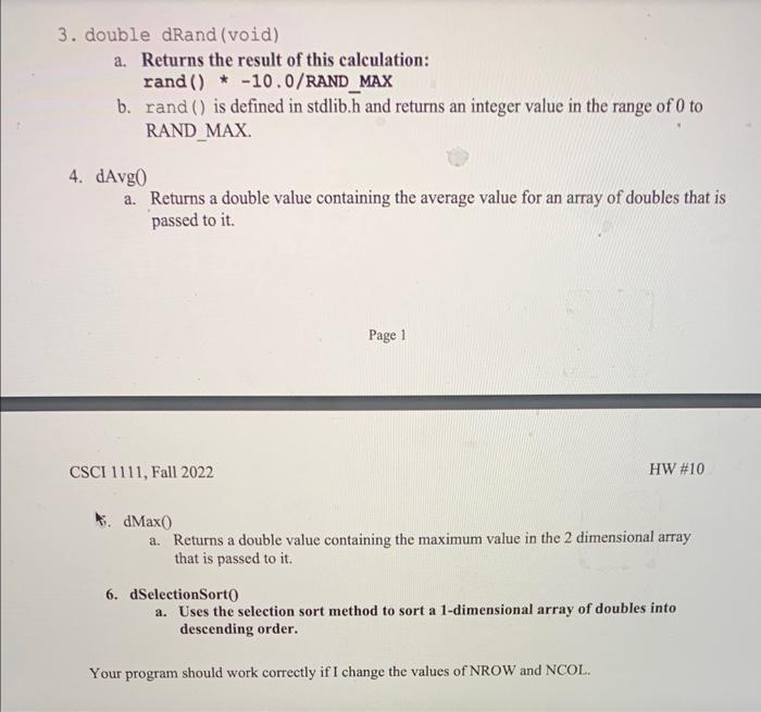 Solved 3. double dRand (void) a. Returns the result of this | Chegg.com