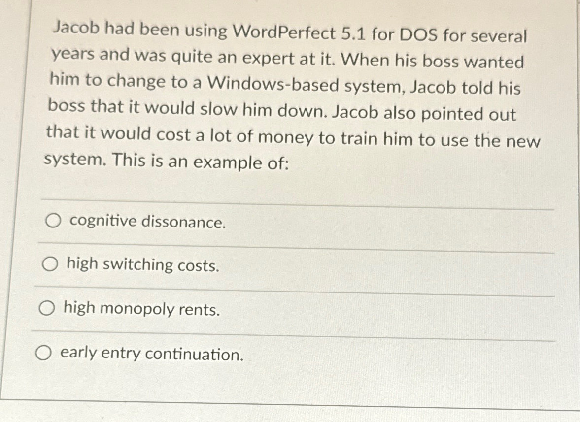 Solved Jacob had been using WordPerfect 5.1 ﻿for DOS for | Chegg.com