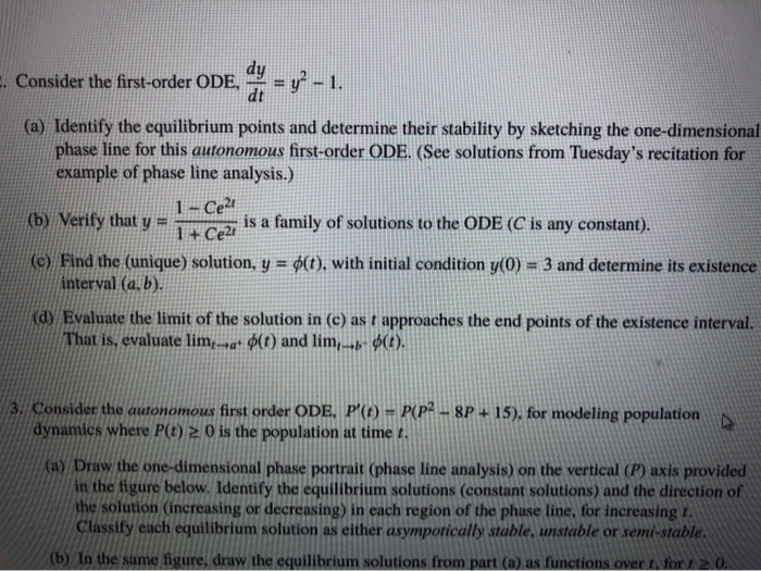 Solved . Consider the first-order ODE, y = y? - 1. (a) | Chegg.com