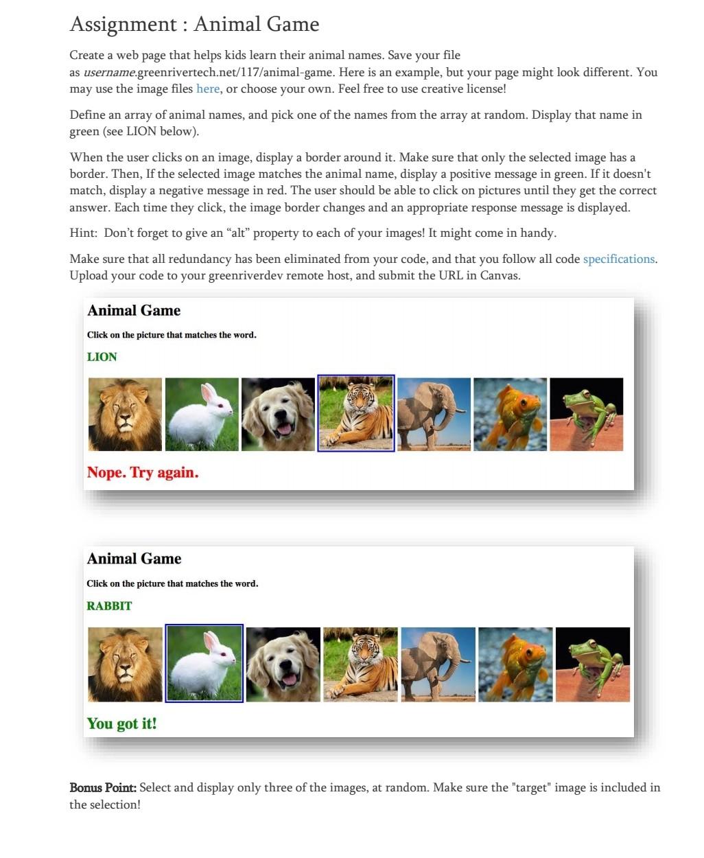 Solved Assignment : Animal Game Create a web page that helps | Chegg.com