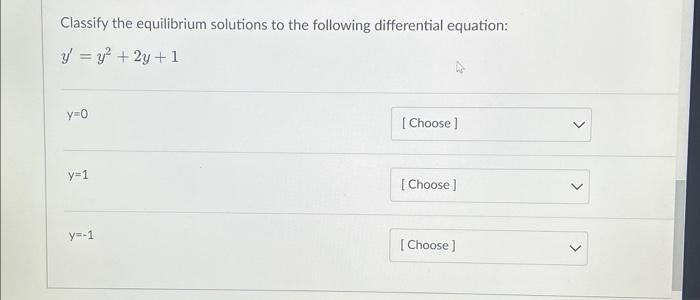 Solved Classify the equilibrium solutions to the following | Chegg.com