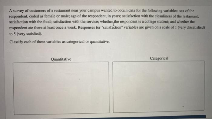 Solved A survey of customers of a restaurant near your | Chegg.com