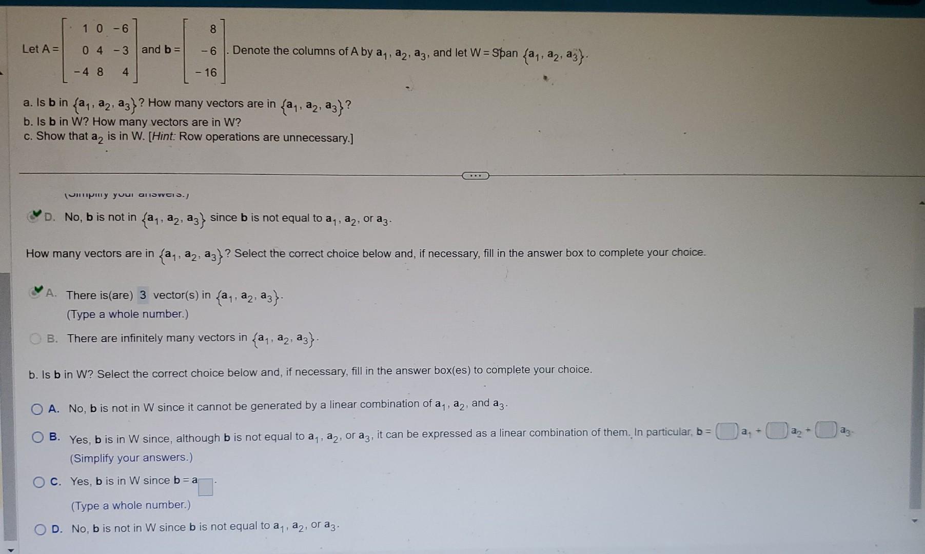 Let A=⎣⎡10−4048−6−34⎦⎤ and b=⎣⎡8−6−16⎦⎤. Denote the | Chegg.com