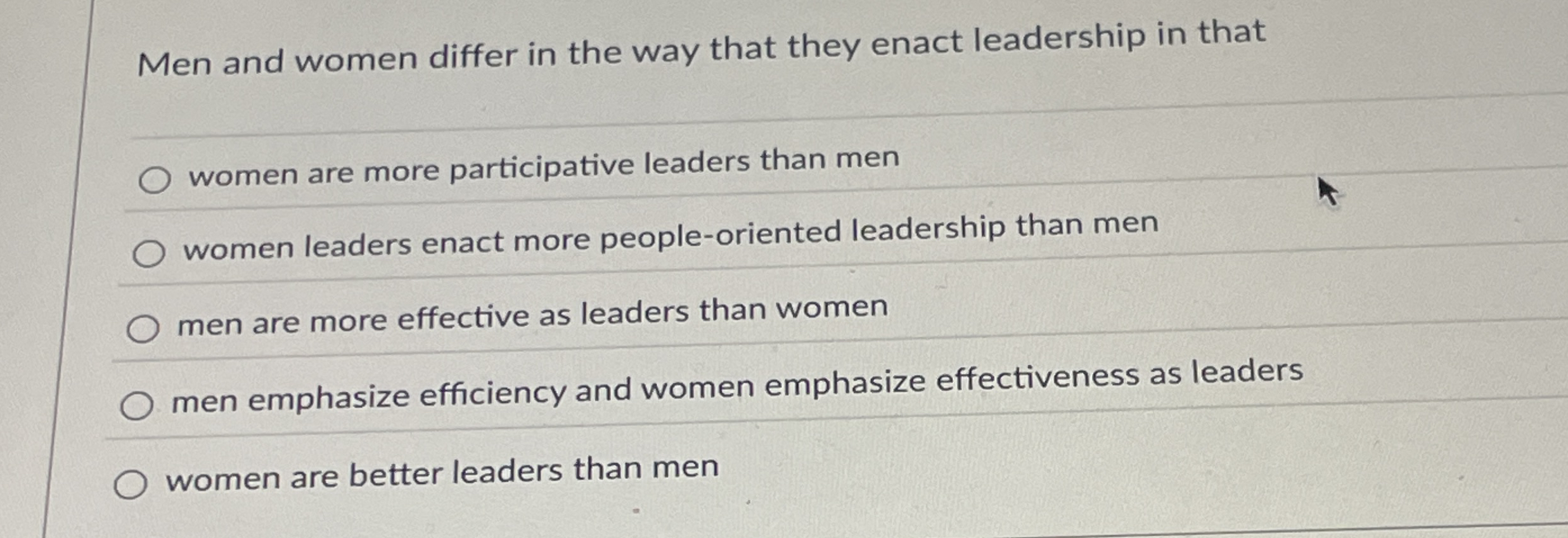 Solved Men and women differ in the way that they enact | Chegg.com