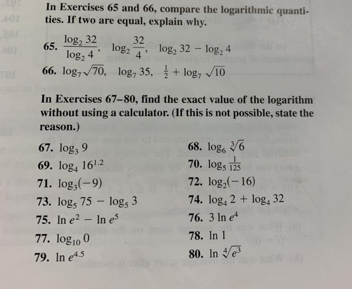 Solved In Exercises 65 and 66, compare the logarithmic | Chegg.com
