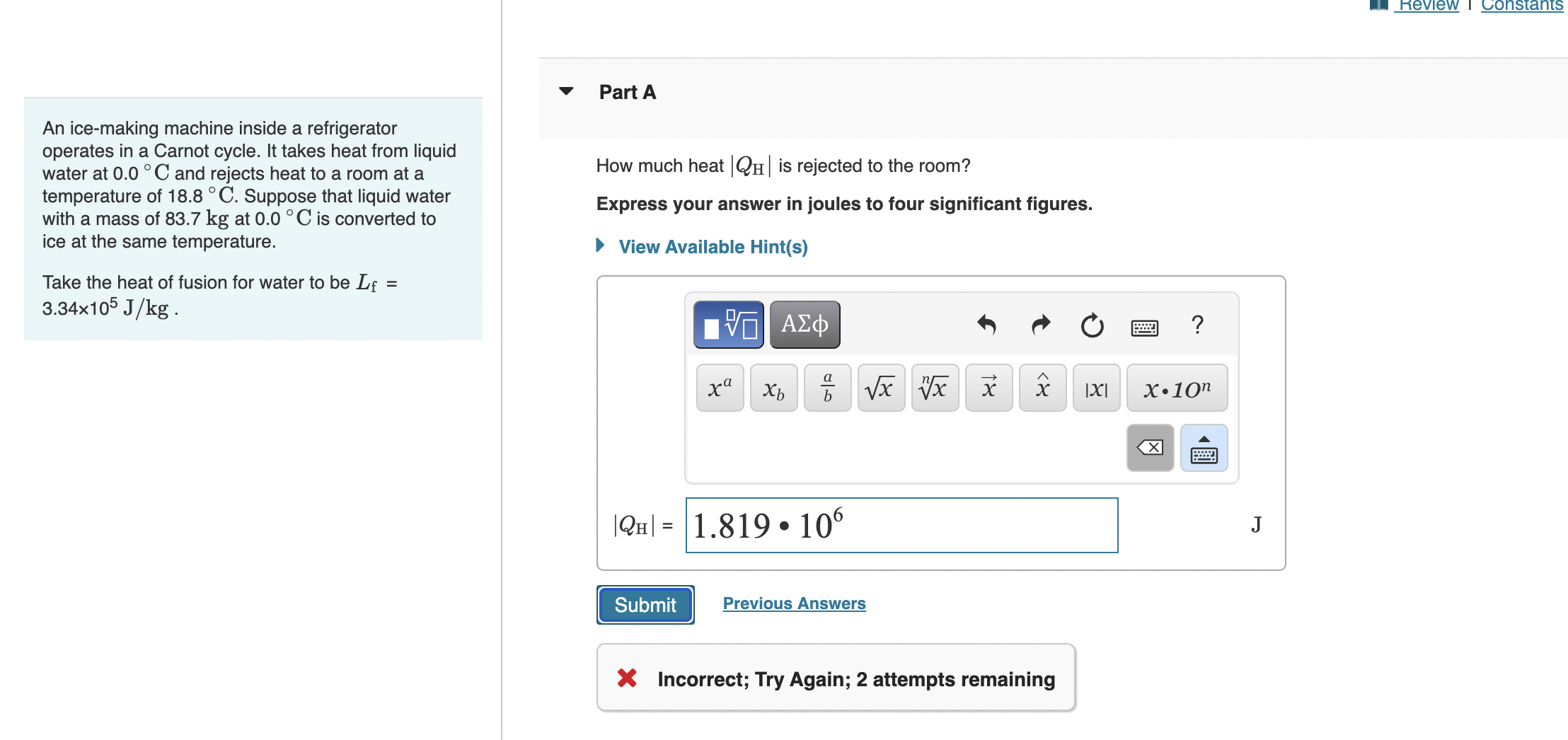 Solved Part AAn ice-making machine inside a | Chegg.com