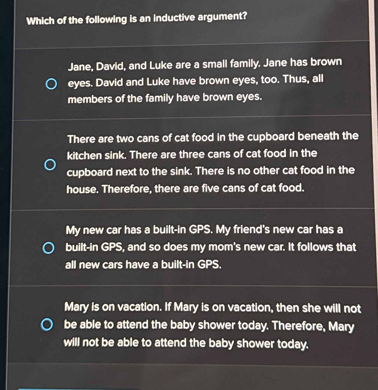 Solved Which of the following is an inductive argument?Jane, | Chegg.com