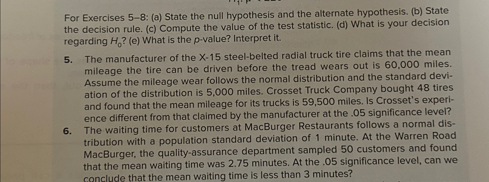 Solved For Exercises 5 8 A ﻿state The Null Hypothesis And 0152