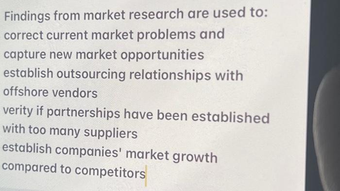 Solved Findings from market research are used to: correct | Chegg.com