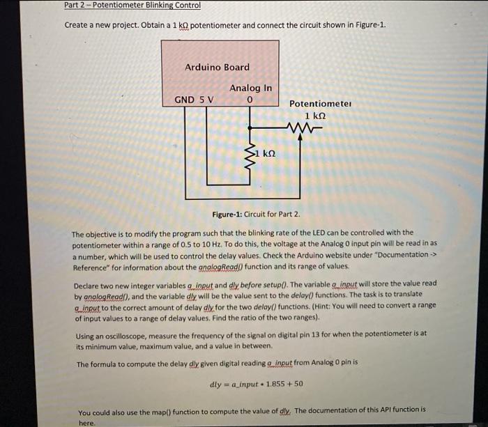 Solved Part 2 - Potentiometer Blinking Control Create a new | Chegg.com